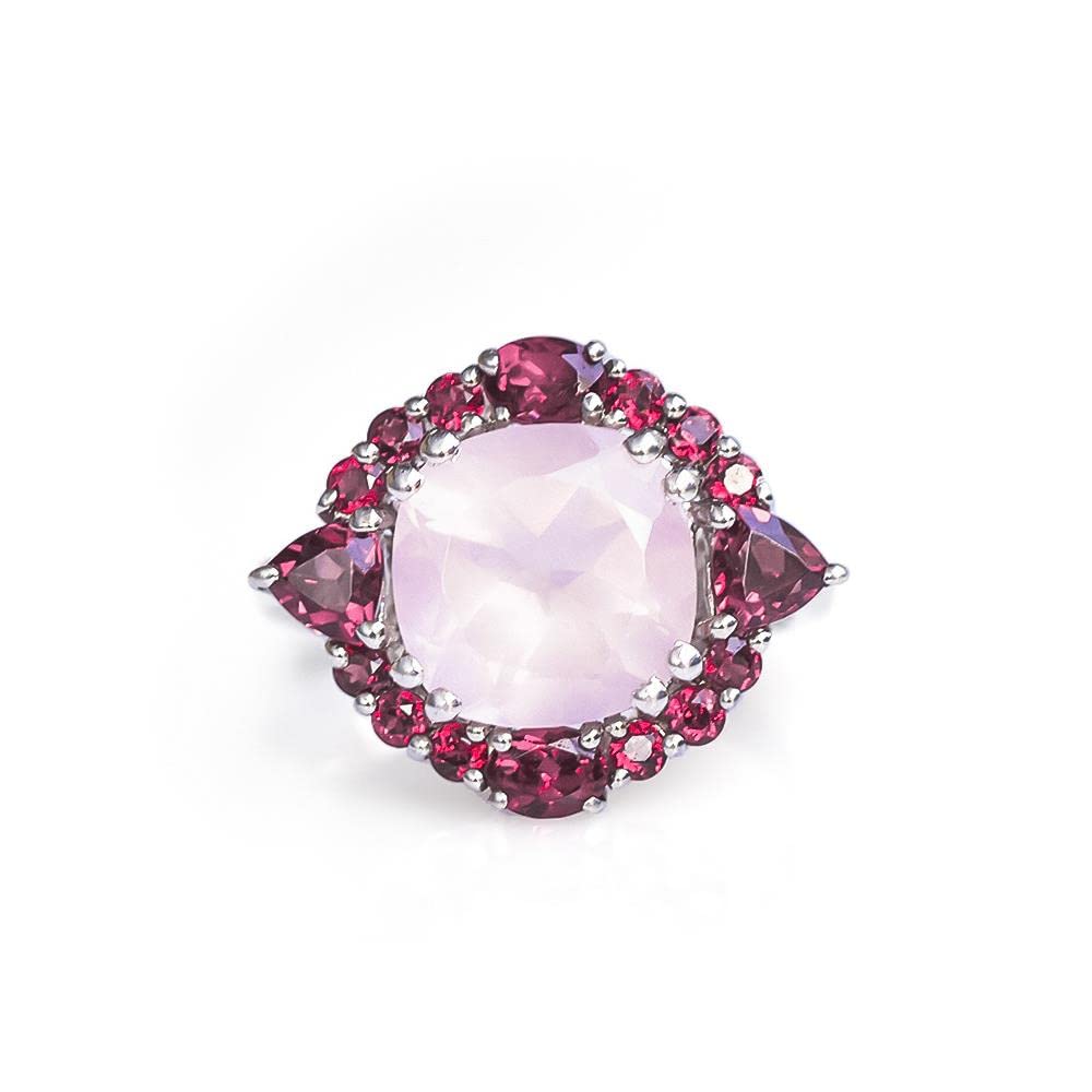 YoTreasure 5.65 ct. t.w Rose Quartz & Rhodolite .925 Sterling Silver Cluster Ring