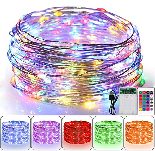 XINKAITE Multicolor Fairy Lights Battery Operated 26ft 16 Colors Changing String Lights Waterproof Firely Lights with Remote Control for Bedroom, Decorations, Halloween Decor, Christmas