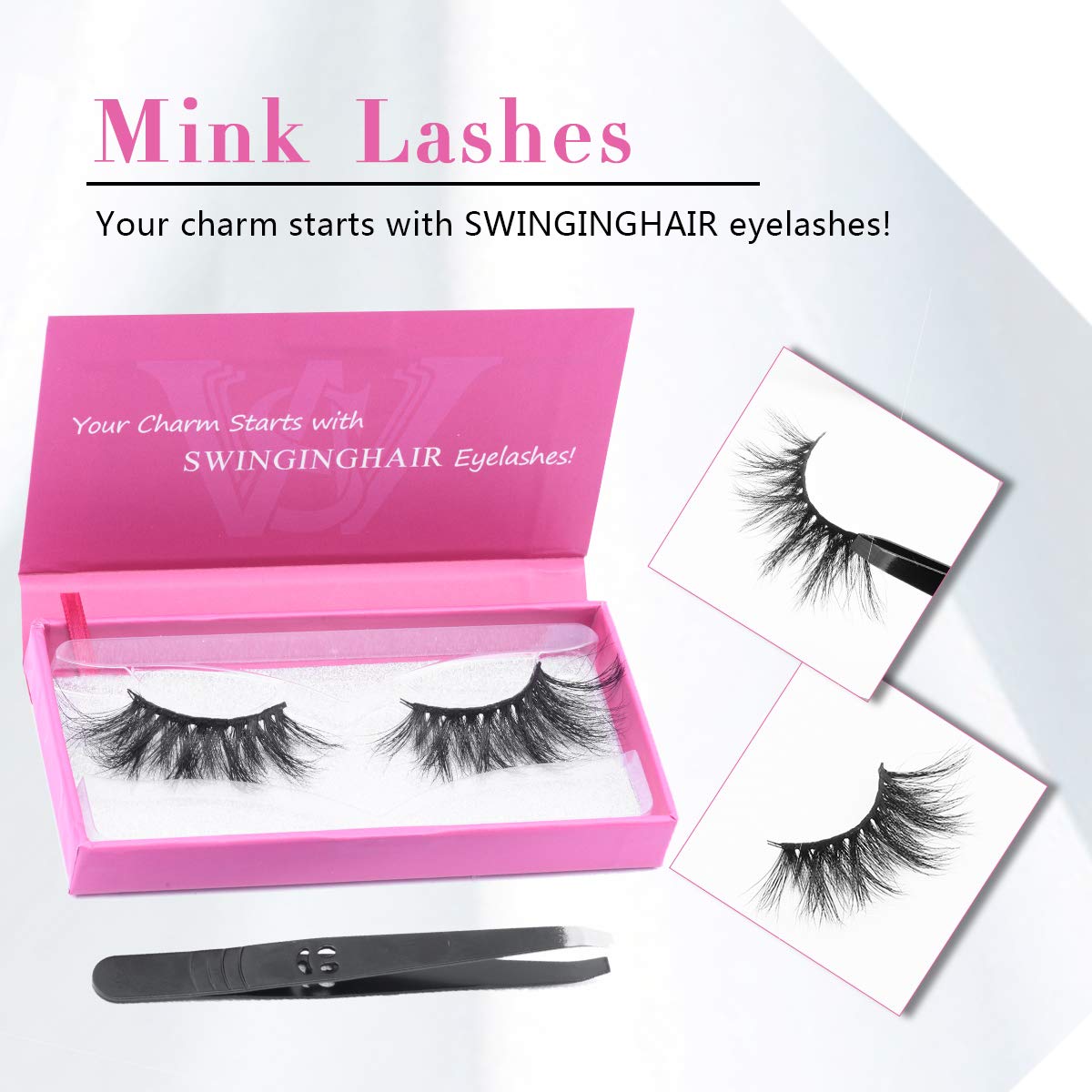 SWINGINGHAIR Mink Eyelashes, 25mm Dramatic Lashes Long Type False Eyelashes 3D Layered Effect Hand Made Strips Reusable 1 pair