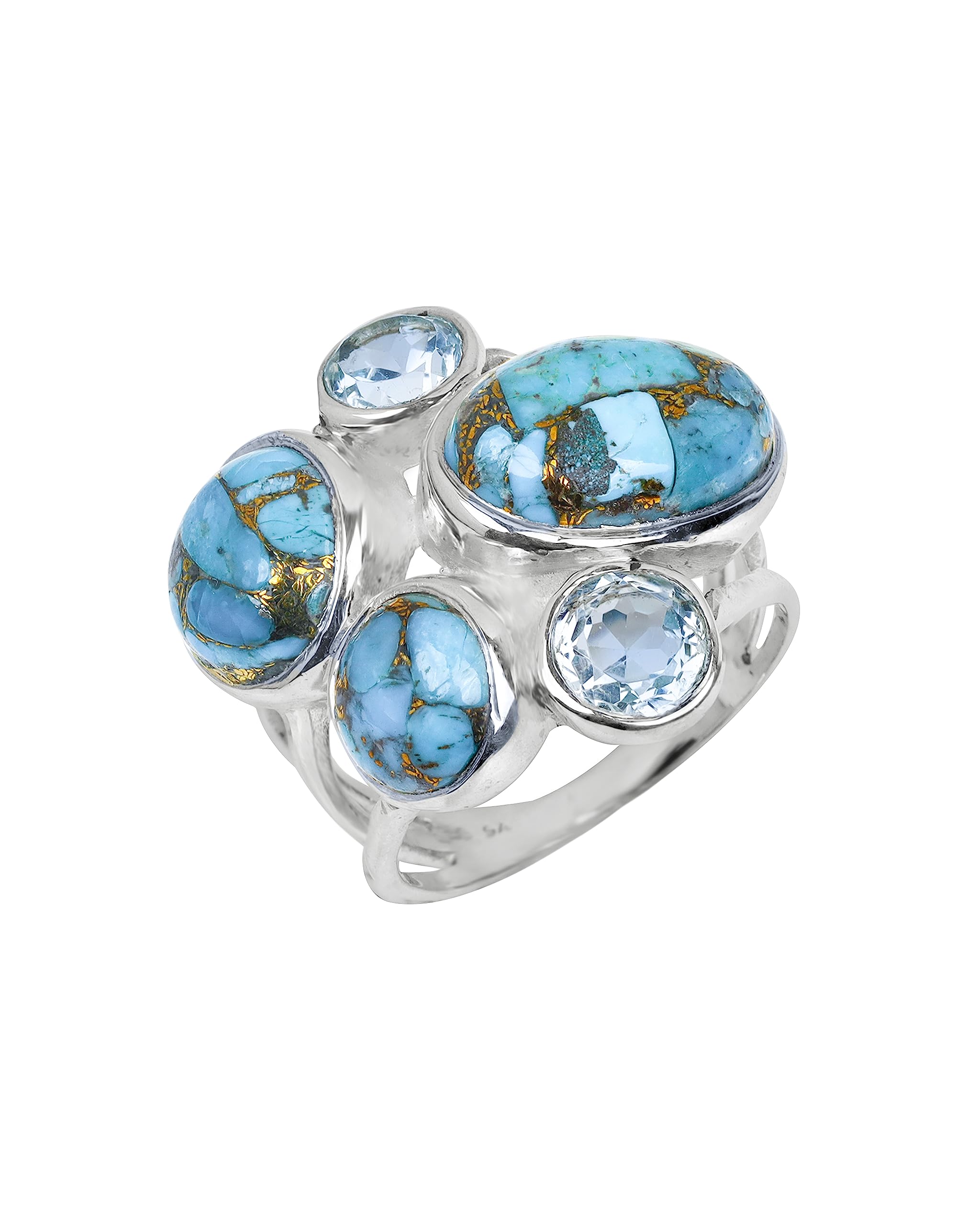 YoTreasure Blue Turquoise Topaz Solid 925 Sterling Silver Chunky Ring Jewelry