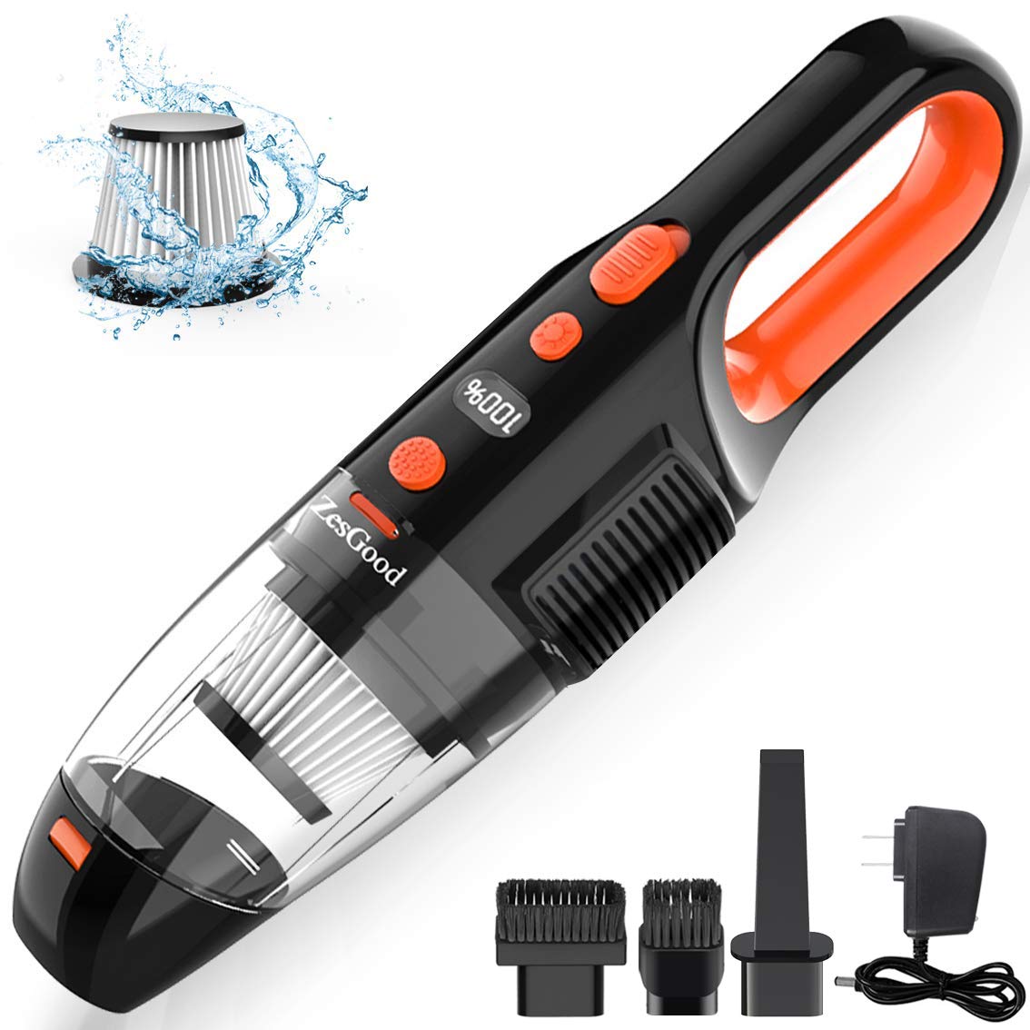 ZesGood Handheld Vacuum Cordless, 7000PA Powerful Suction with Rechargeable Hand Held Vacuum Cleaner 120W Cyclonic Motor, for Home and Car Cleaning
