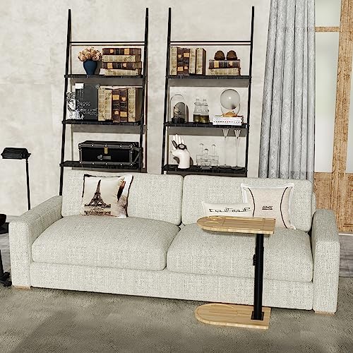 YUHFERA 360° Swivel Sofa Tray Table for Couch Arm - Height Adjustable End Table for Bed or Chair with Phone & Tablet Slots, TV Tray Table, Side Table Tray for Small Spaces(Bamboo)