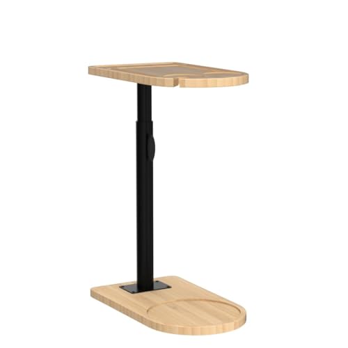 YUHFERA 360° Swivel Sofa Tray Table for Couch Arm - Height Adjustable End Table for Bed or Chair with Phone & Tablet Slots, TV Tray Table, Side Table Tray for Small Spaces(Bamboo)