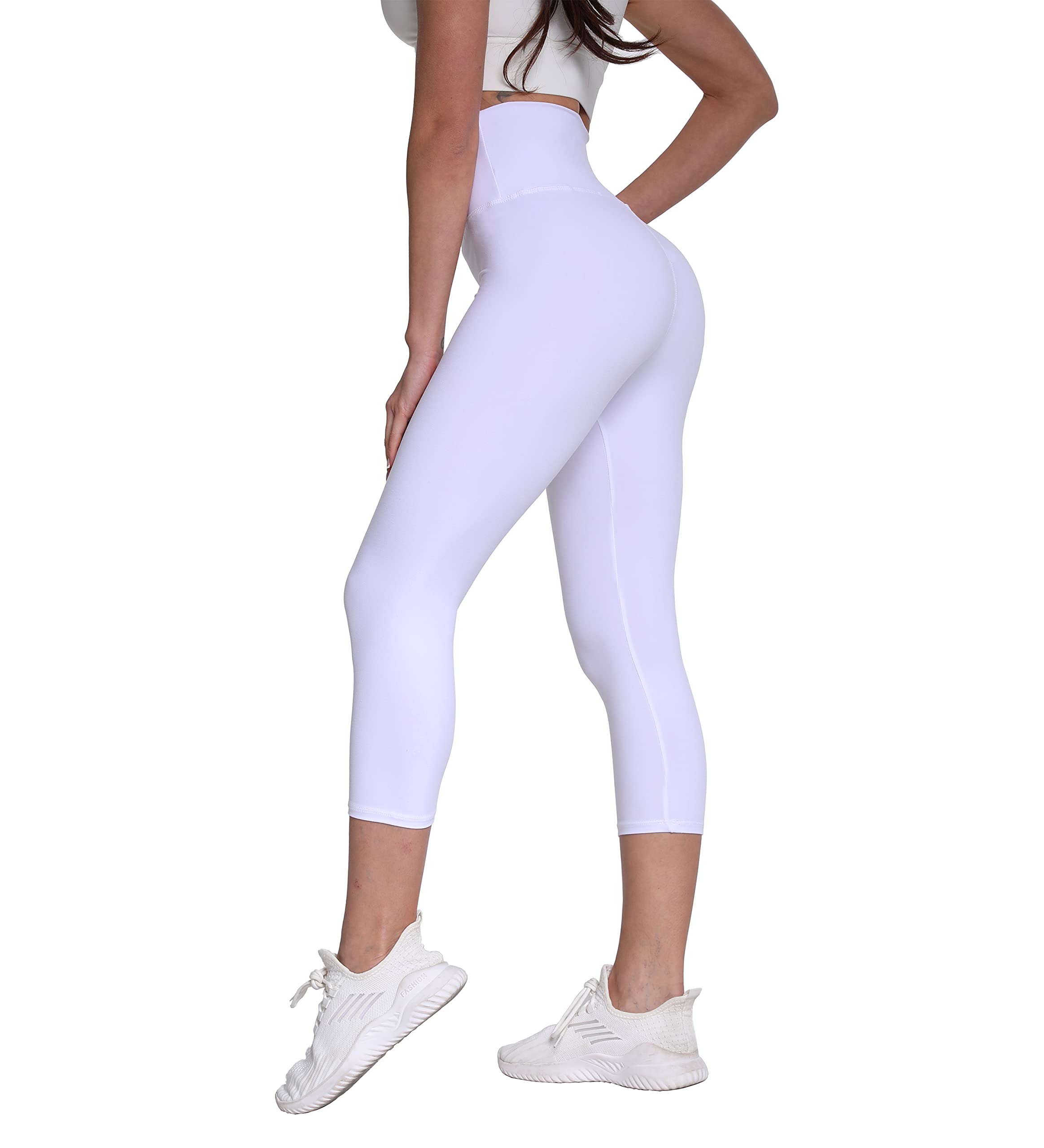 Zioccie High Waisted Capri & Full Length Leggings for Women - Buttery Soft Tummy Control Yoga Pants for Workout Running (Capri White, Plus Size)