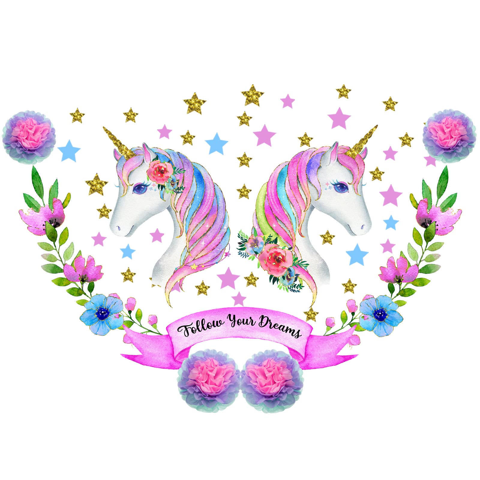 Unicorn Wall Decals for Girls Room Unicorn Wall Stickers Peel and Stick Watercolor Unicorn Wall Decals Unicorn Wall Art Decor for Girls Kids Bedroom Nursery Birthday Party Decoration (Cute Style)