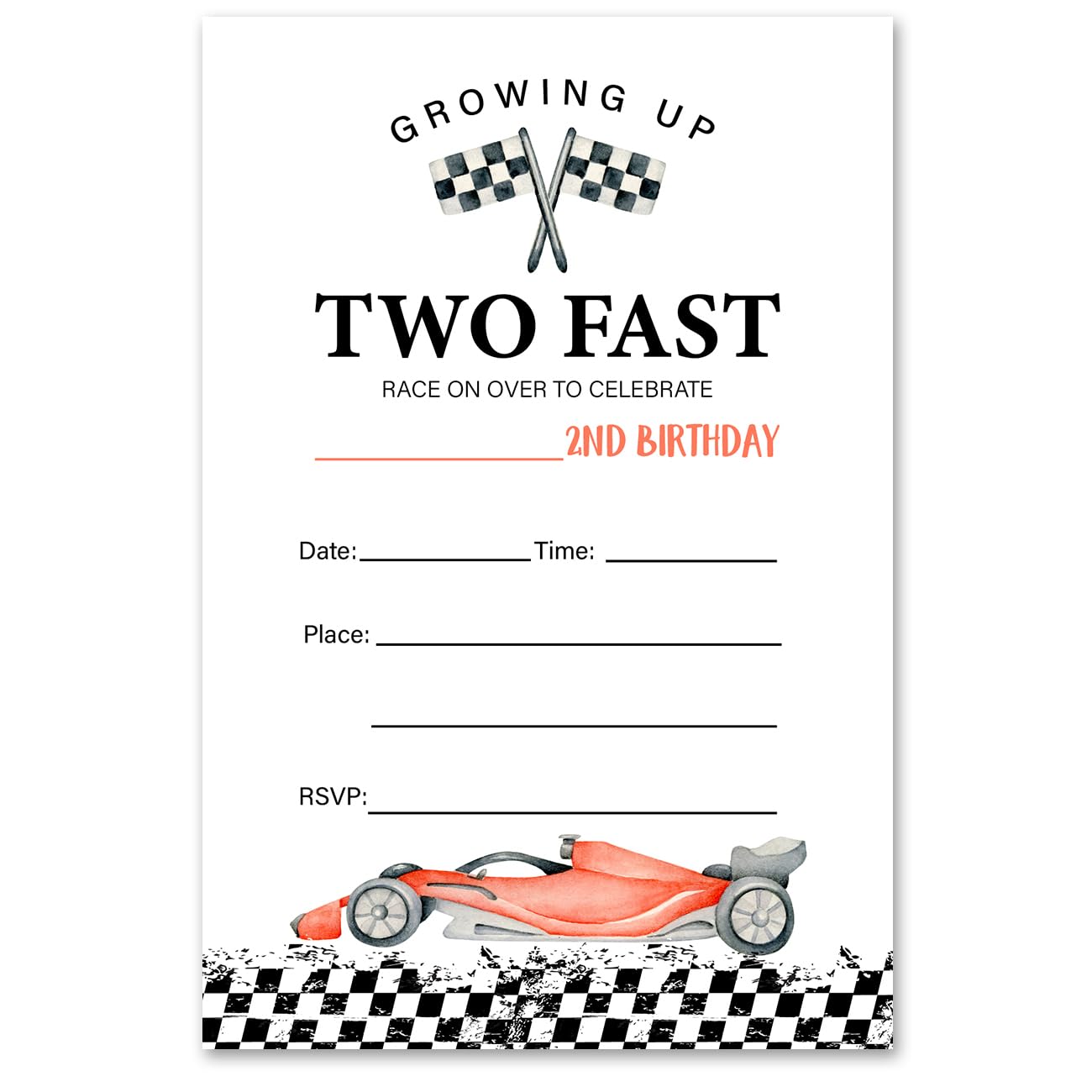 VAHATAN Car Racing Second Birthday Party Invitations 20 Pack Car Racing 2nd Birthday Party Invitations with Envelopes Invites Cards
