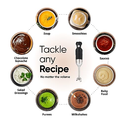 TK Tartle Kitchen Handheld Immersion Blender for Kitchen and Soap Making - Blend Food, Soups, Fillings, 7” Stainless Steel with Variable Speed - with Cord for Electric Hand Blending