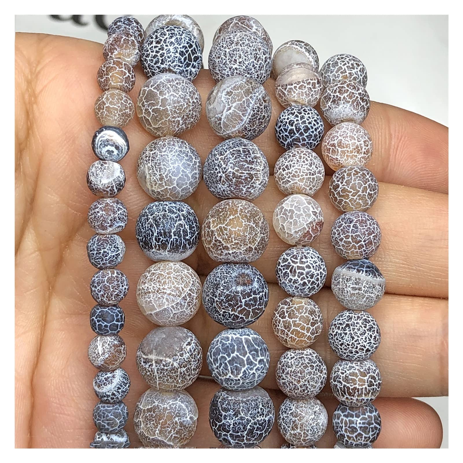 YU AAA Natural Frost Matte Brown Dragon Dream Cracked Fire Agates Stone Loose Spacer Beads for Jewelry Making DIY Charm Bracelets T309 (Item Diameter : 8mm 45-46pcs)