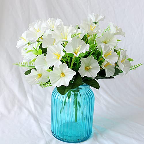 Xilyya 5PCS Mini Silk Flower Artificial Petunia Flowers Bush for Wedding Home Office Garden Decor (White)