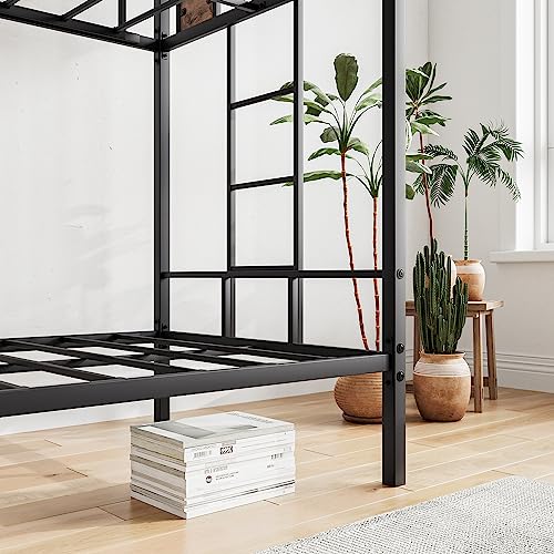 VECOCHO Metal Bunk Bed Twin Over Twin with 2- Side Ladder and Full-Length Guardrail,Space-Saving Design/No Box Spring Needed/Noise Free,Black & Vintage Brown