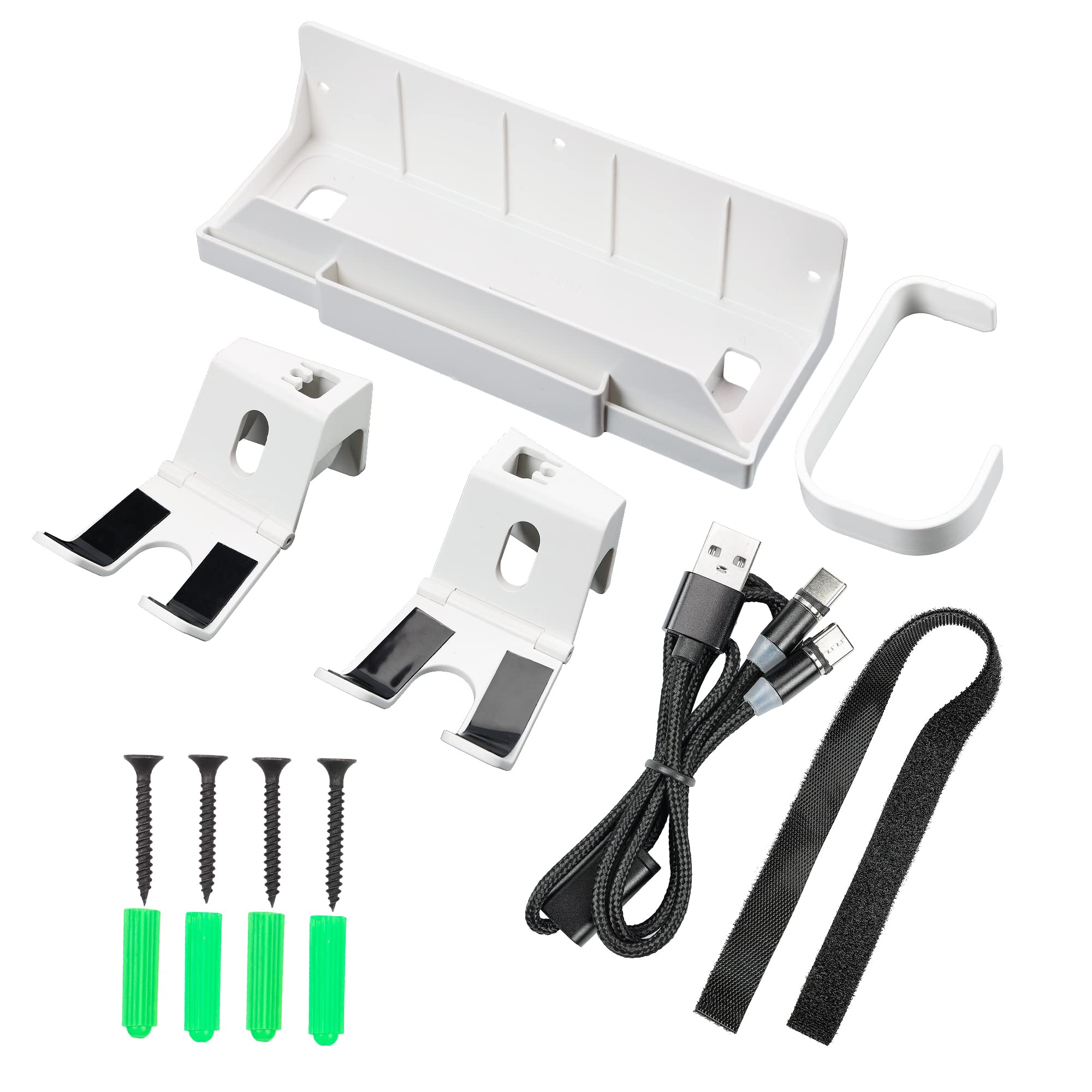VRAKIY Wall Mount Stand Holder Bundle fot Switch OLED , Comes With 2-in-1 Charge Cable,Detachable Controller Hanger & Headphone Hook for Nintendo Switch 2021
