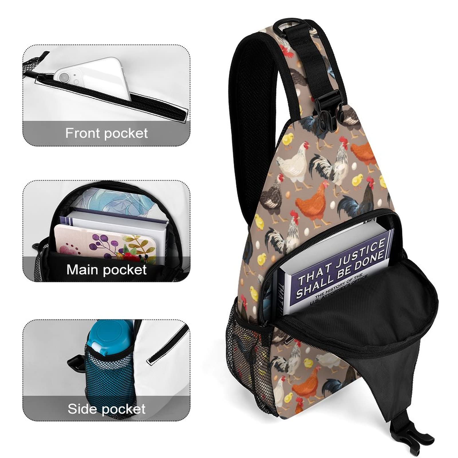 VSOFMY Sling Bag for Men Women Crossbody Sling Backpack Bag for Travel Hiking Daypack Chest Bag Chicken