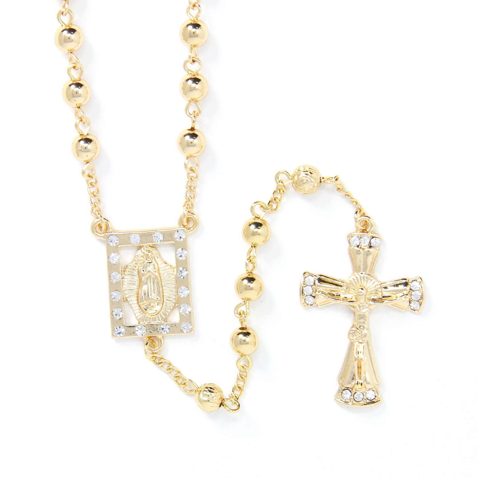 SM Stainless Steel Gold Silver Rosary 3mm-8mm CCB Beads Cross Y Necklace 20β-30β Chain for Women Men (6mm 20" (2) - Gold)