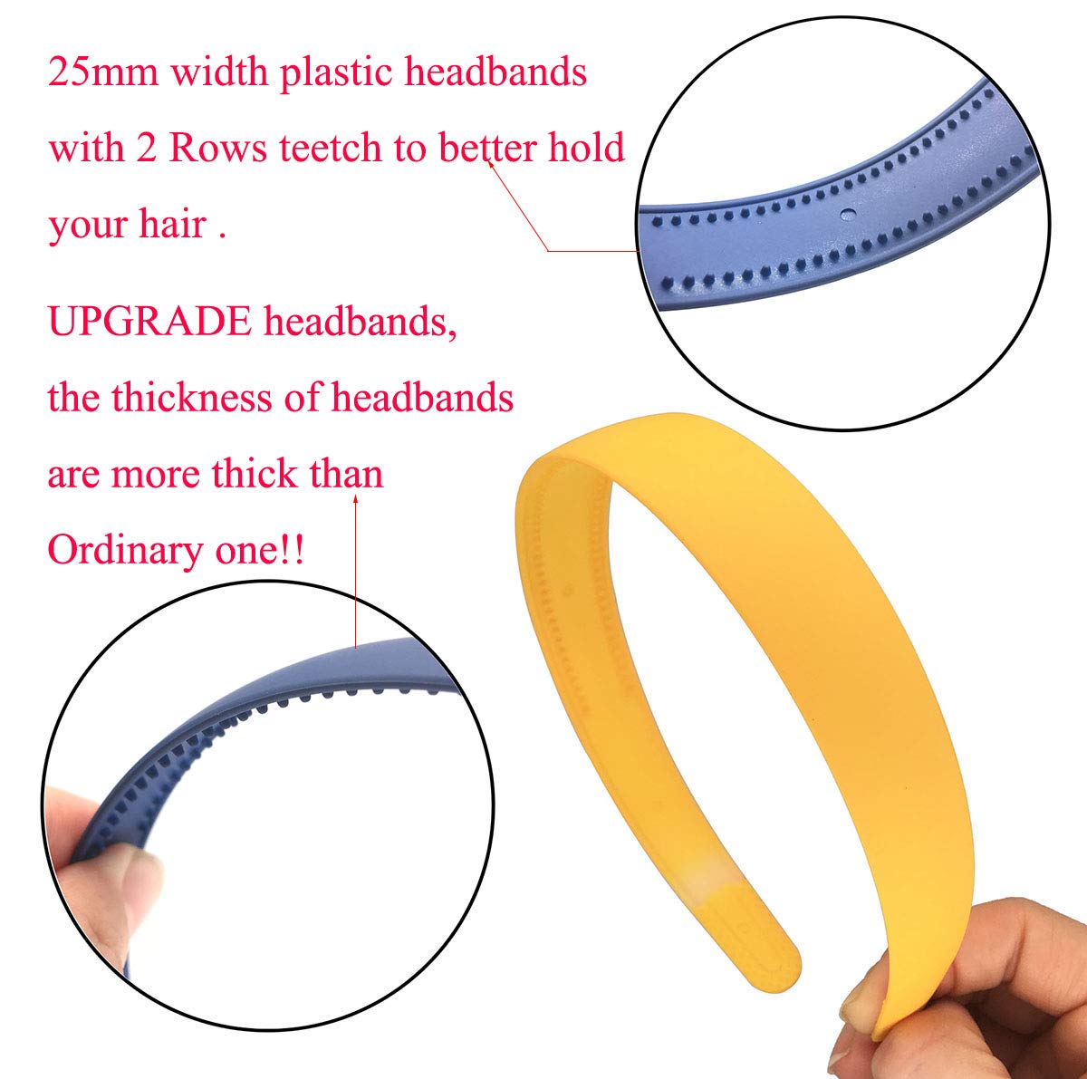 Yazon 25mm Plastic Headbands For Women Girls Simple Hard Headbands with Teeth Plain Winter Headbands For Kids Teens 12pcs
