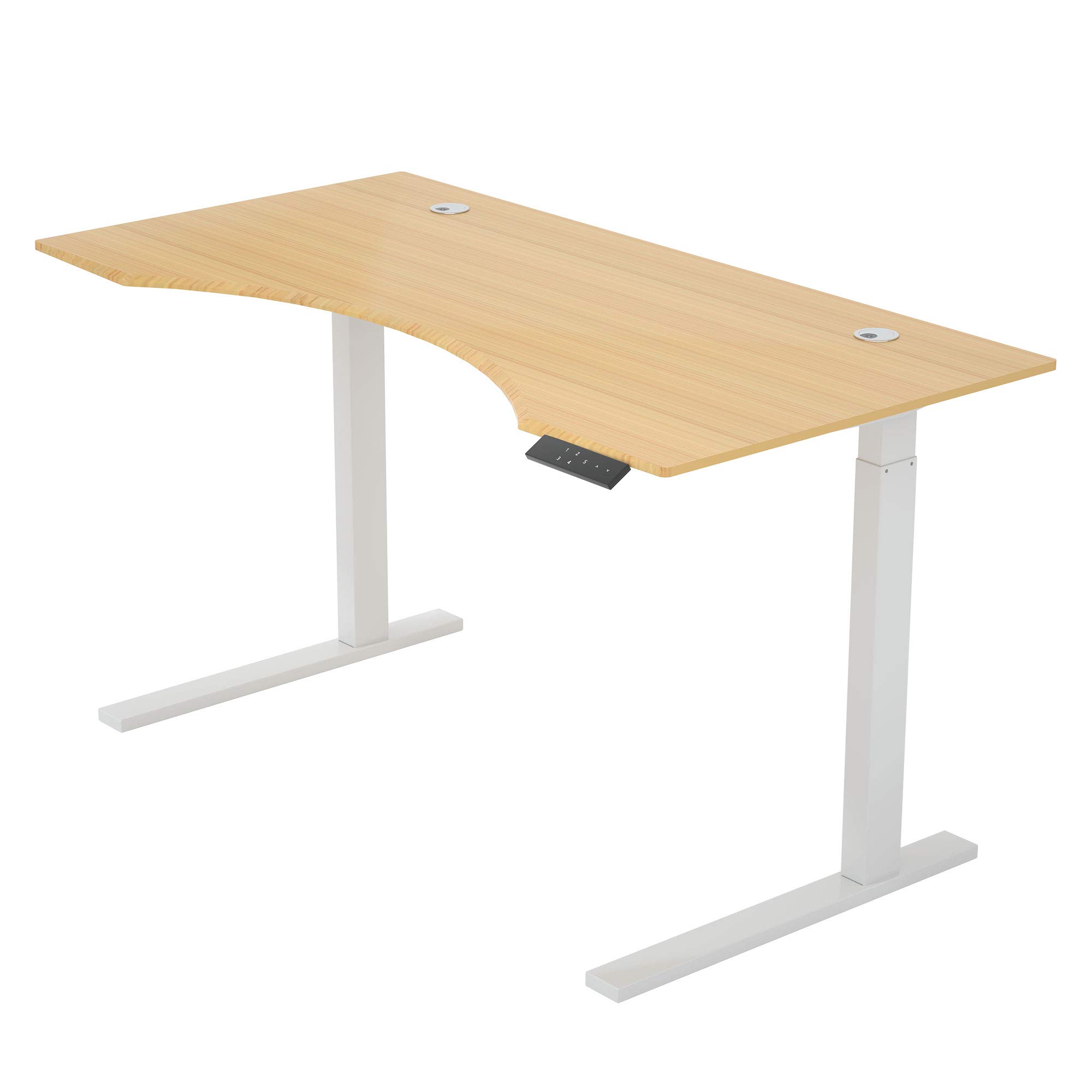 ZHU CHUANG Height Adjustable Desk Electric Standing Desk Stand up Desk Home Office Desk Dual Motor Natural Color 100% Solid Bamboo (48" Contour, Desktop and Frame)