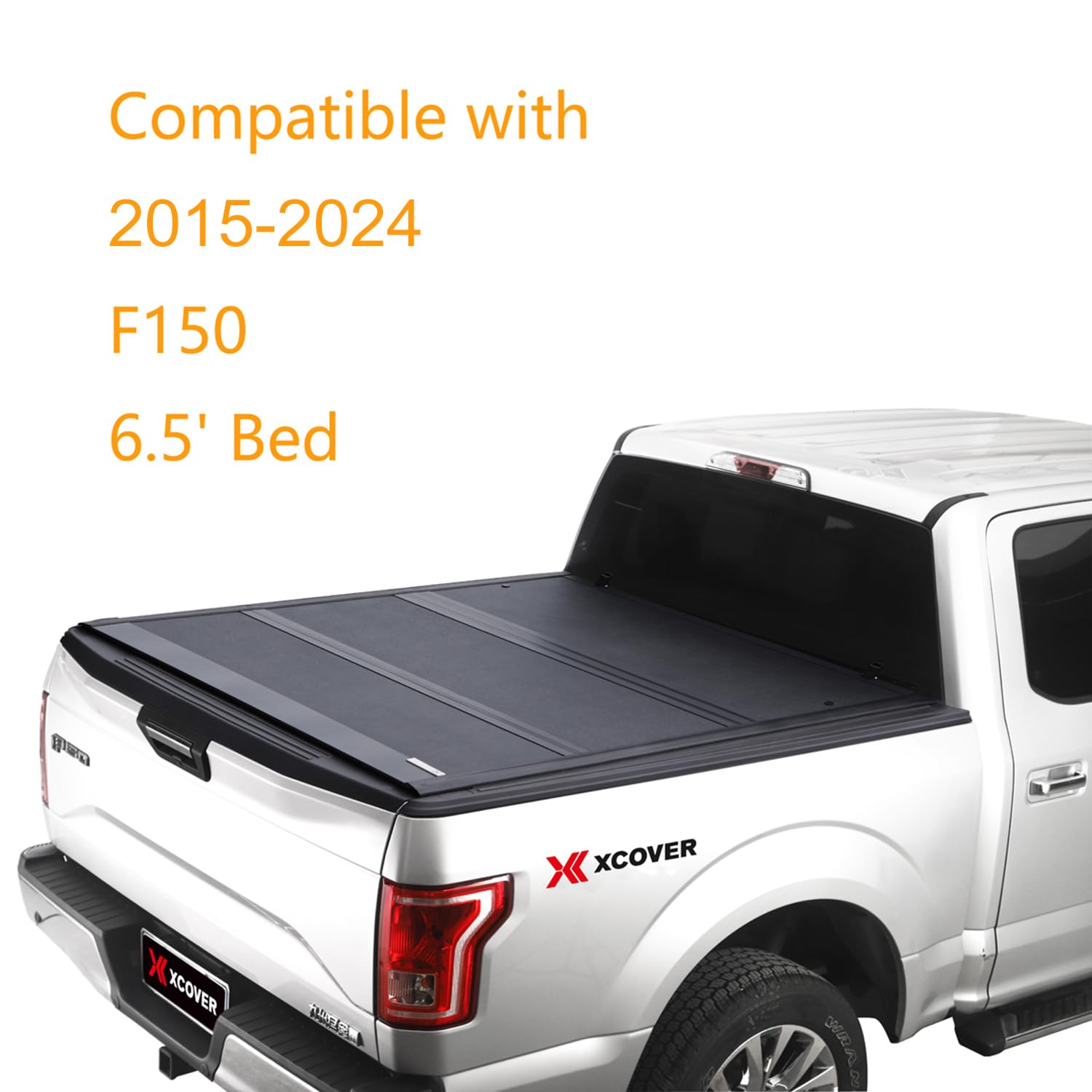 Xcover Low Profile Hard Folding Truck Bed Tonneau Cover, Compatible with 2015-2024 F150 Pickup 6.5 Ft Bed