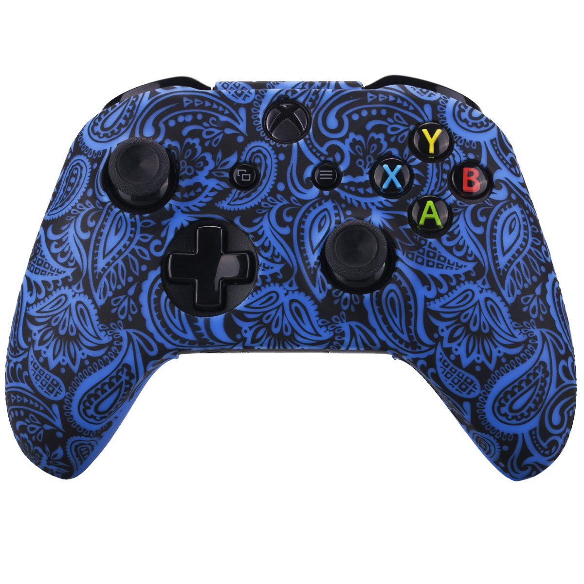 YoRHa Water Transfer Printing Skull Silicone Cover Skin Case for Microsoft Xbox One X & Xbox One S Controller x 1(White) with PRO Thumb Grips x 8