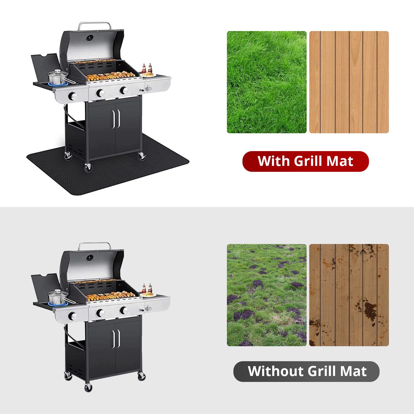 WOLVETRAD 65 x 48 inches Under Grill Mat for Outdoor Grill, Double-Sided Fireproof Grill Pad for Fire Pit, Indoor Fireplace Mat Fire Pit Mat, Oil-Proof Waterproof BBQ Protector for Decks and Patios