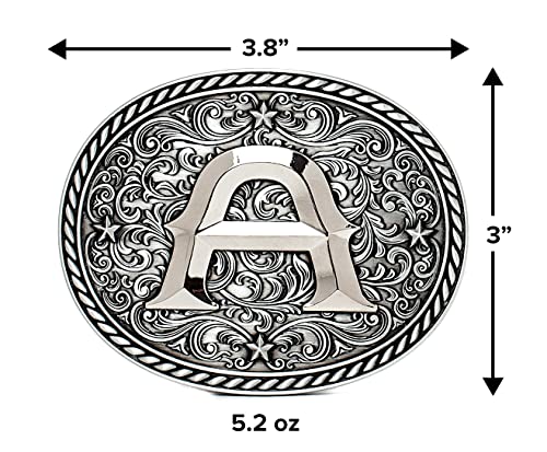 Western Cowboy/Cowgirl Initial Belt Buckle - Silver- Large, Letter Buckles For Men And Women M