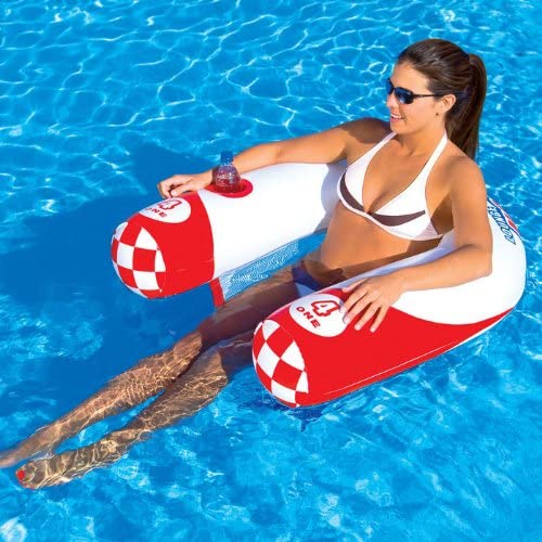 Sportsstuff Noodler 1 Inflatable Floating Lounge Chair with Cup Holder, Red & White