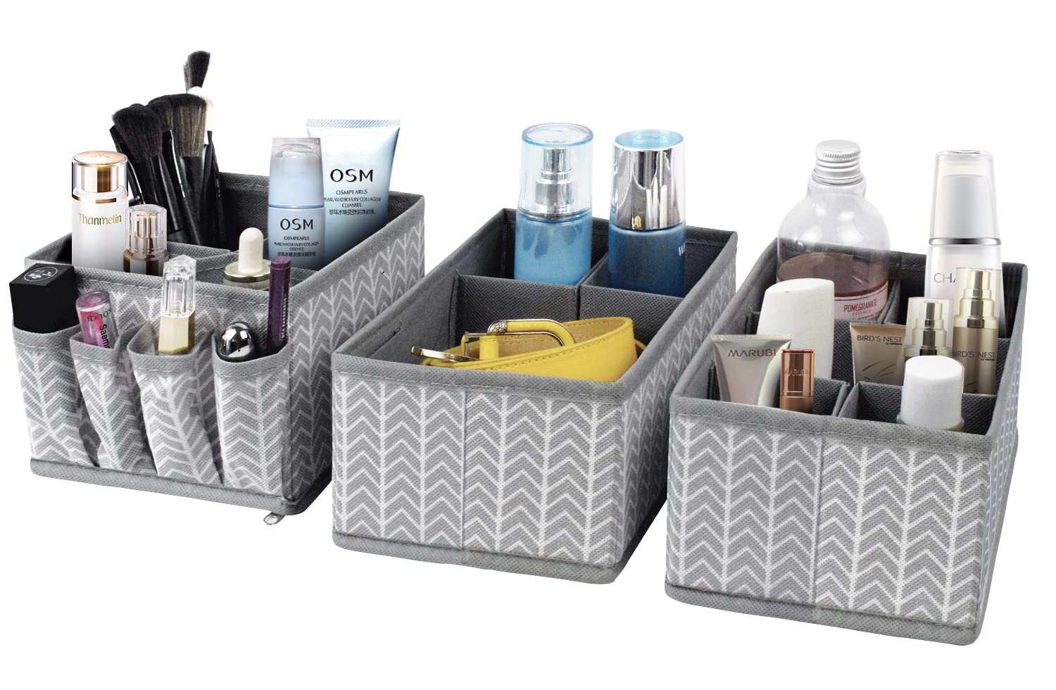 VERONLY Over the Door Hanging Organizer with 5 Large Pockets 1 Pack+ Adjustable Cosmetic Drawer Organizer for Bathroom Storage Set of 3
