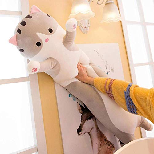 SNOWOLF Cat Soft Pillow Plush Long Throw Sleeping Pillow Cotton Kitten Pillow Cuddly Stuffed Cute Plush Doll Toy Gift for Kids Girlfriend (Yellow, 50cm/19.68Inch)
