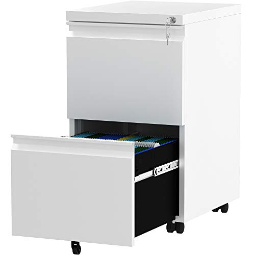 YITAHOME 2-Drawer Vertical File Cabinet with Lock, 20” Deep Mobile Metal Filing Cabinet for Legal/Letter Size, 20” Height Pre-Built Office Storage File Cabinet Except Wheels Under Desk - White