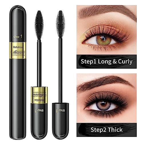 Vibely Mascara, 2 In 1 Thrive Mascara for Natural Lengthening & Thickening Effect, Mascara Waterproof No Clumping Magic 4D Silk Fiber Lash Mascara, Mascara Black Volume and Length Telescopic Mascara (01)