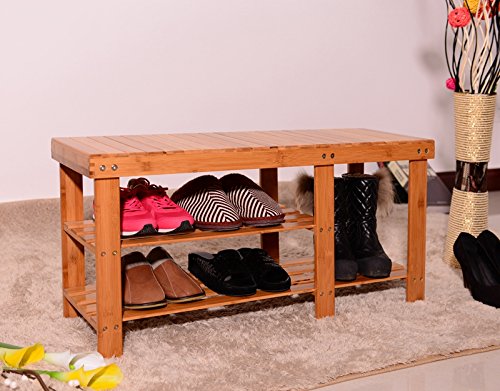 WISCLASS Bamboo Shoe Rack Bench Free Standing Wood Shoe Storage Organizer Shelf Holder Home Entryway Hallway Furniture
