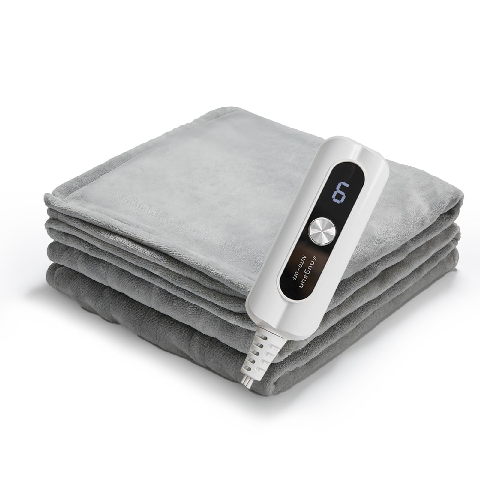 SNUGSUN Heated Blanket Twin Size 62"x 84", Microplush Flannel Electric Blanket, Soft Durable & Anti-pilling Heating Blanket, Fast Heating 6 Heating Levels & 10 Hours Auto-off, Dark Grey