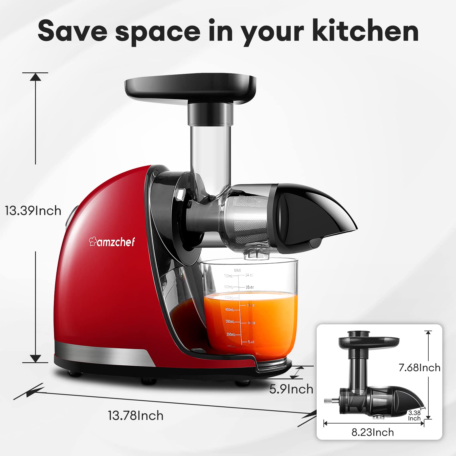Slow Masticating Juicer, AMZCHEF Slow Juicer Extractor Professional Machine, Cold Press Juicer with Quiet Motor/Reverse Function, Juicer Machines with Brush, for High Nutrient Fruit & Vegetable Juice