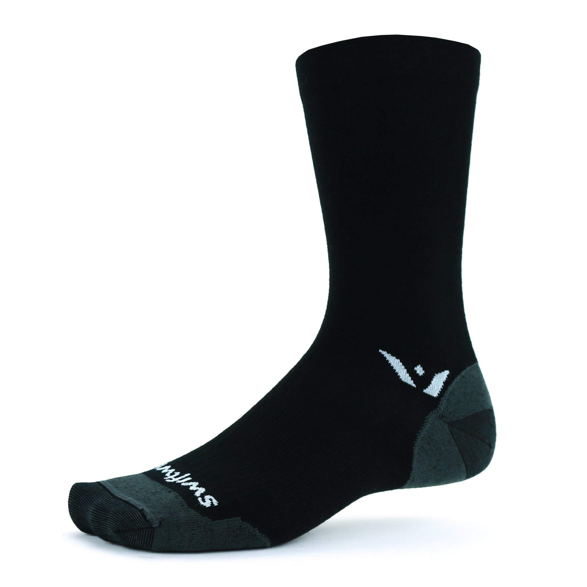 Swiftwick- PURSUIT SEVEN Ultralight Cycling and Mountain Biking Socks, Merino Wool (Black, Large)