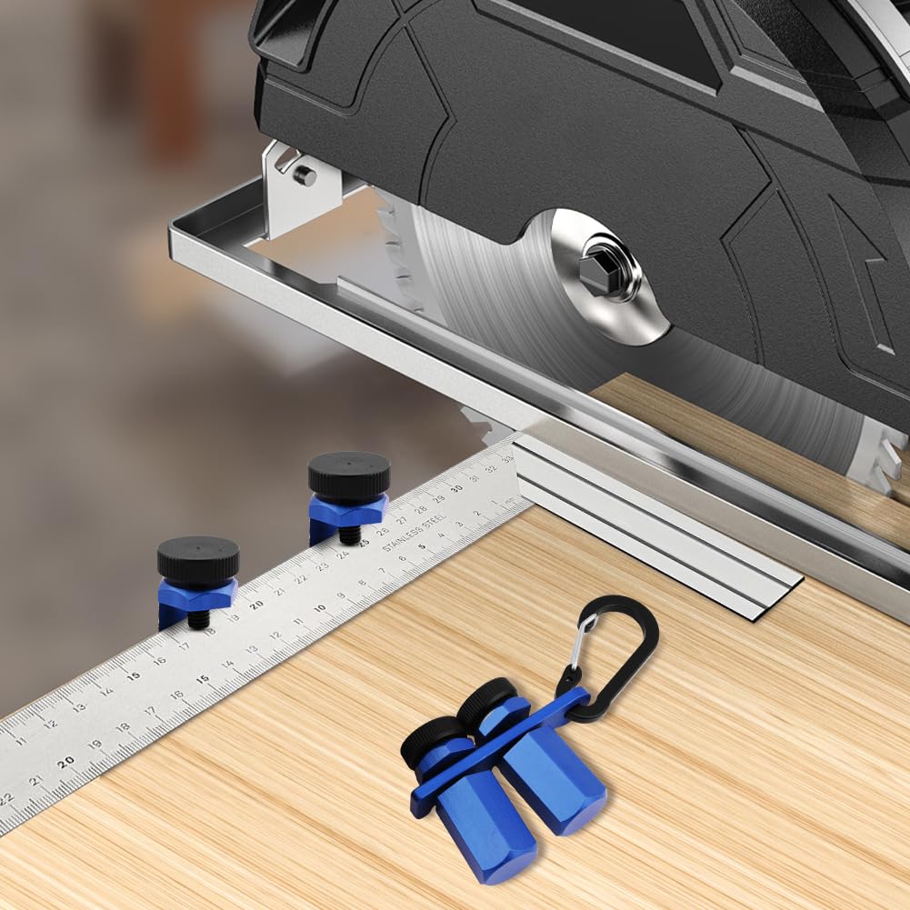 UXELY Stair Gauges for Framing Square, Tall Non-Slip Stops with Holder and Carabiner for Framing Square or Carpentry Square, Circular Saw Metal Stair Stringer Layout Tool(Blue)