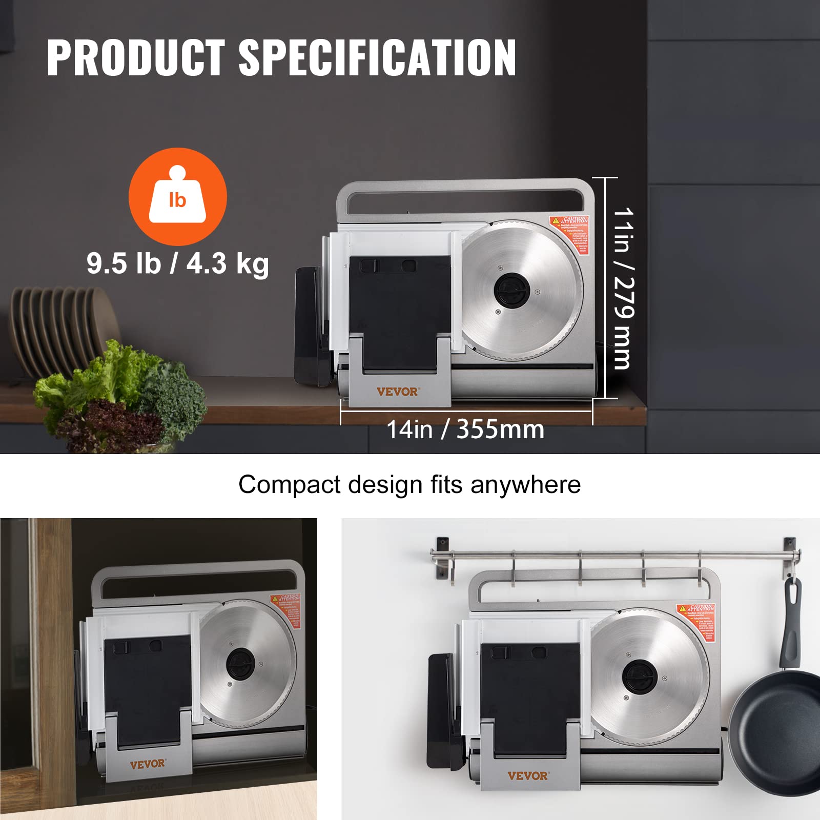 VEVOR Meat Slicer, 45W Electric Deli Slicer with Two 7.5" Stainless Steel Removable Blade, 0-15 mm Adjustable Thickness for Home Use, Child Lock Protection, Food Slicer Machine for Meat Cheese Bread