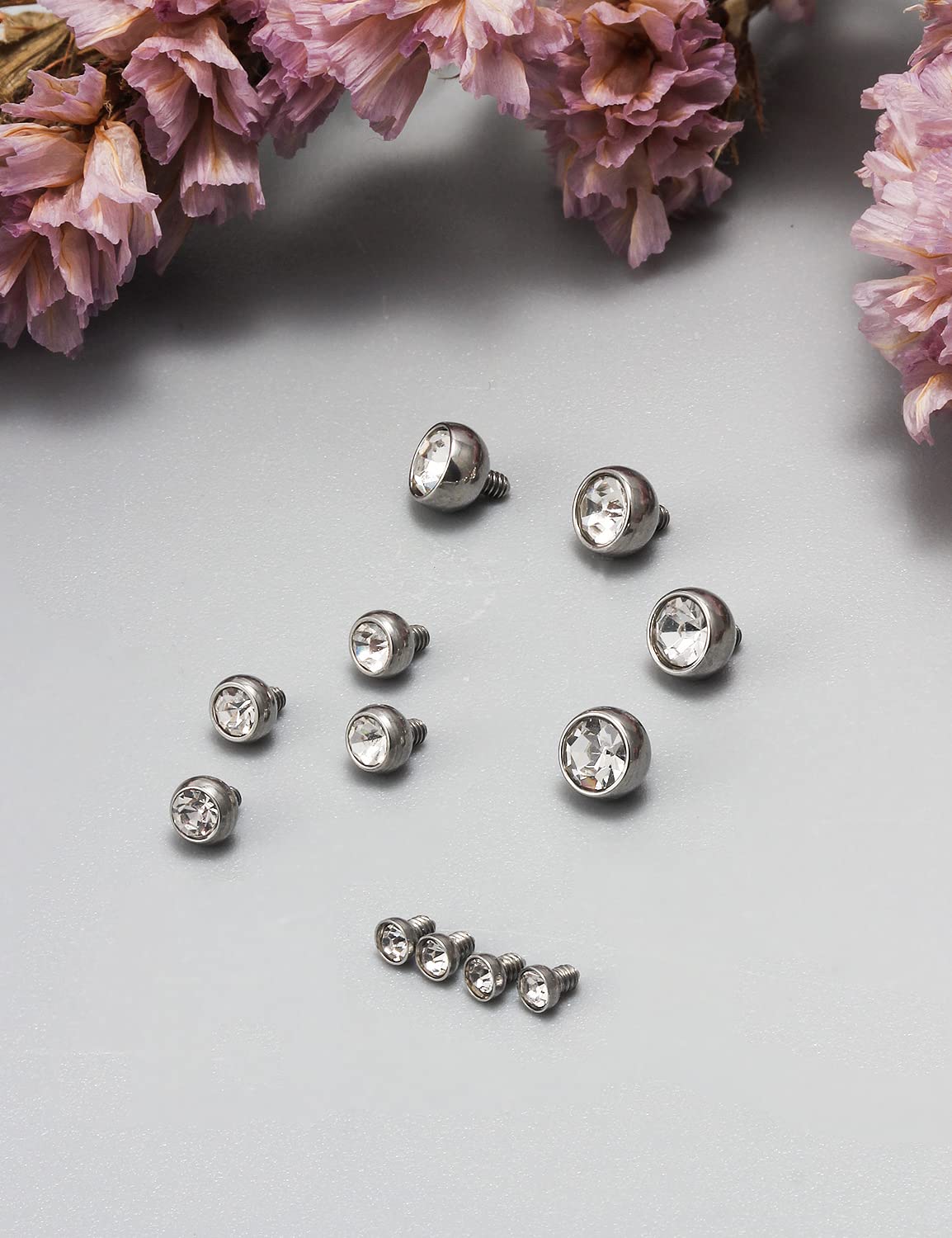 Vsnnsns Dermal Piercing Jewelry Kit, 12Pcs G23 Titanium Dermal Anchor Tops, Internally Threaded, 14G 1.6mm, 2/3/4mm, Clear CZ, for Women Men