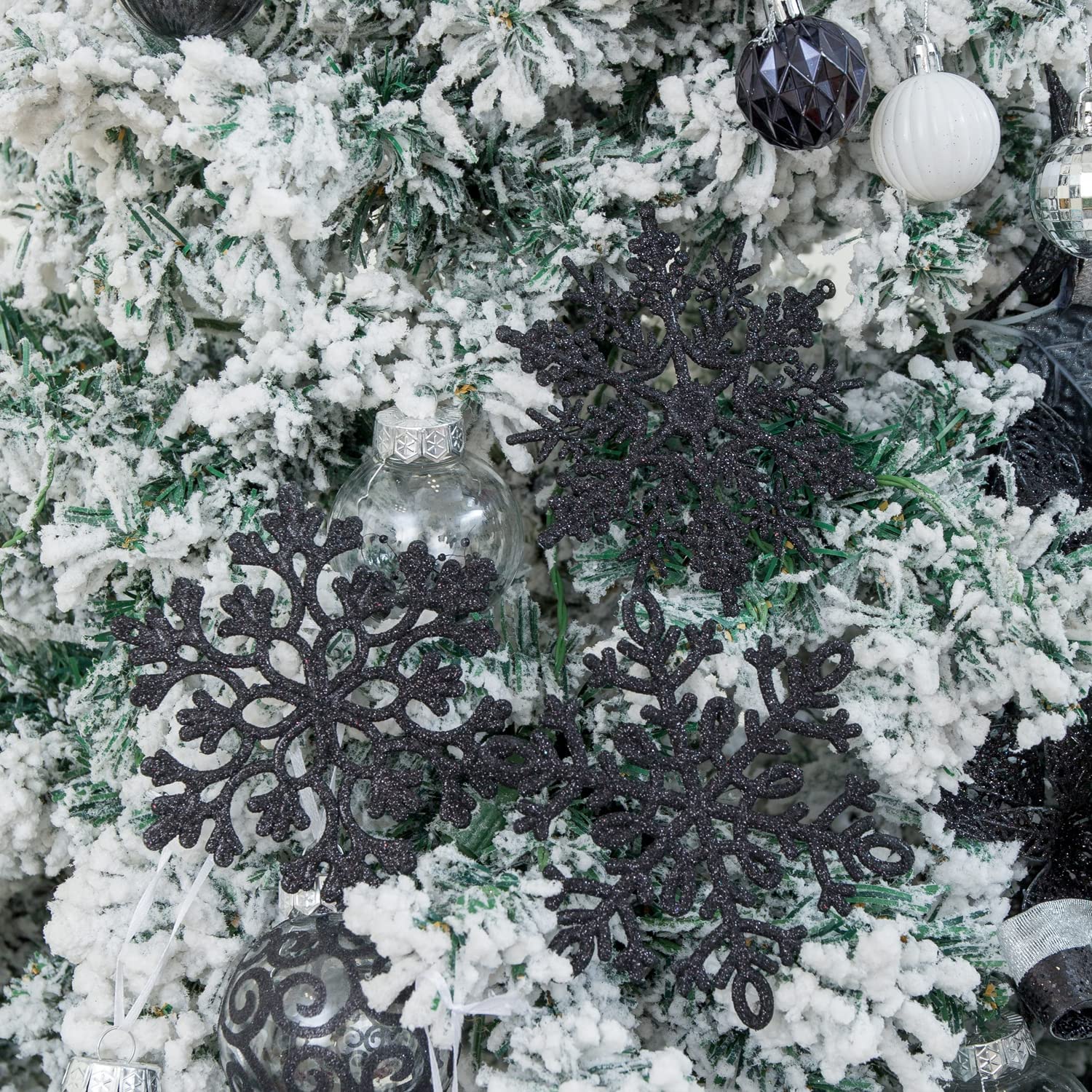 XmasExp 150mm/6inch large Glitter Snowflake Ornaments Set Christmas Tree Hanging Plastic Decoration for Xmas Party Wedding Anniversary Window Door Home Accessories (20pcs,Silver)