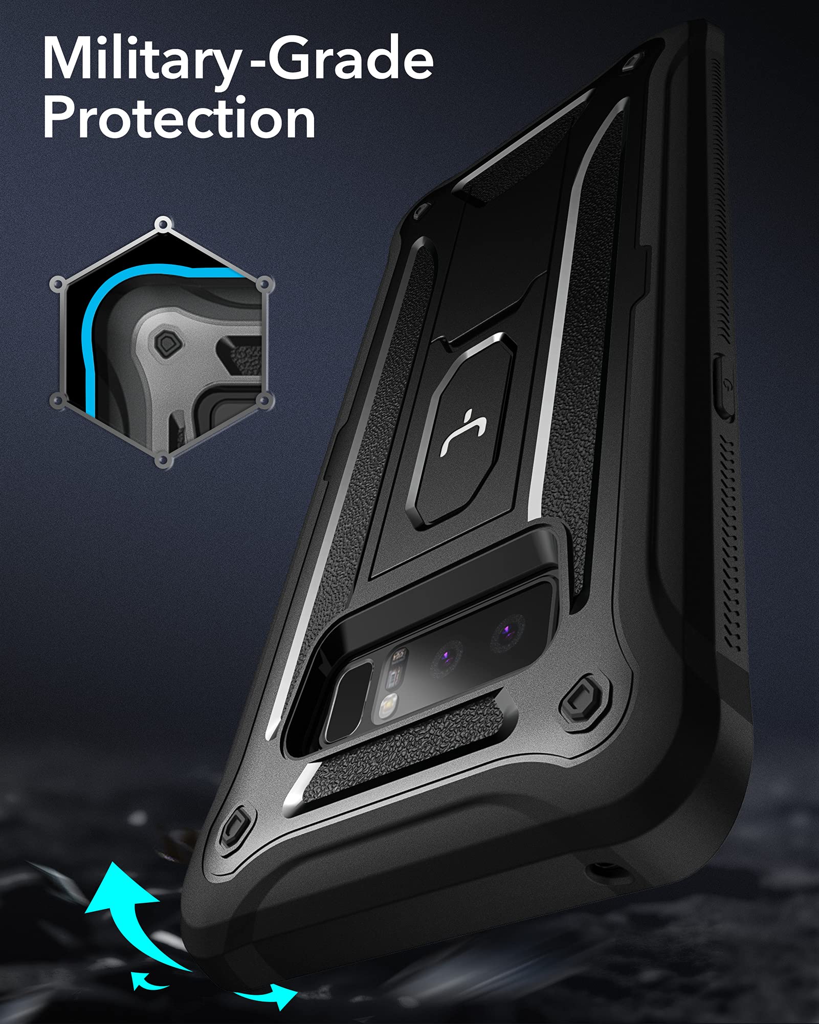 YOUMAKER Kickstand Case for Galaxy Note 8, Full Body with Built-in Screen Protector Heavy Duty Protection Shockproof Rugged Cover for Samsung Galaxy Note 8 6.3 Inch - Black