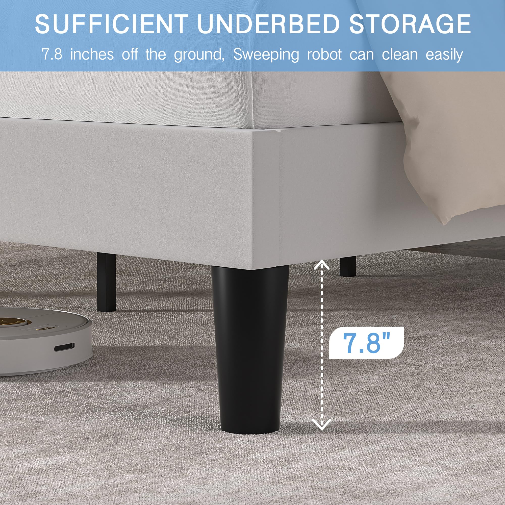 VECELO Full Size Platform Bed Frame with Height Adjustable Upholstered Headboard, Modern Mattress Foundation,Strong Wood Slat Support, No Box Spring Needed, Easy Assembly