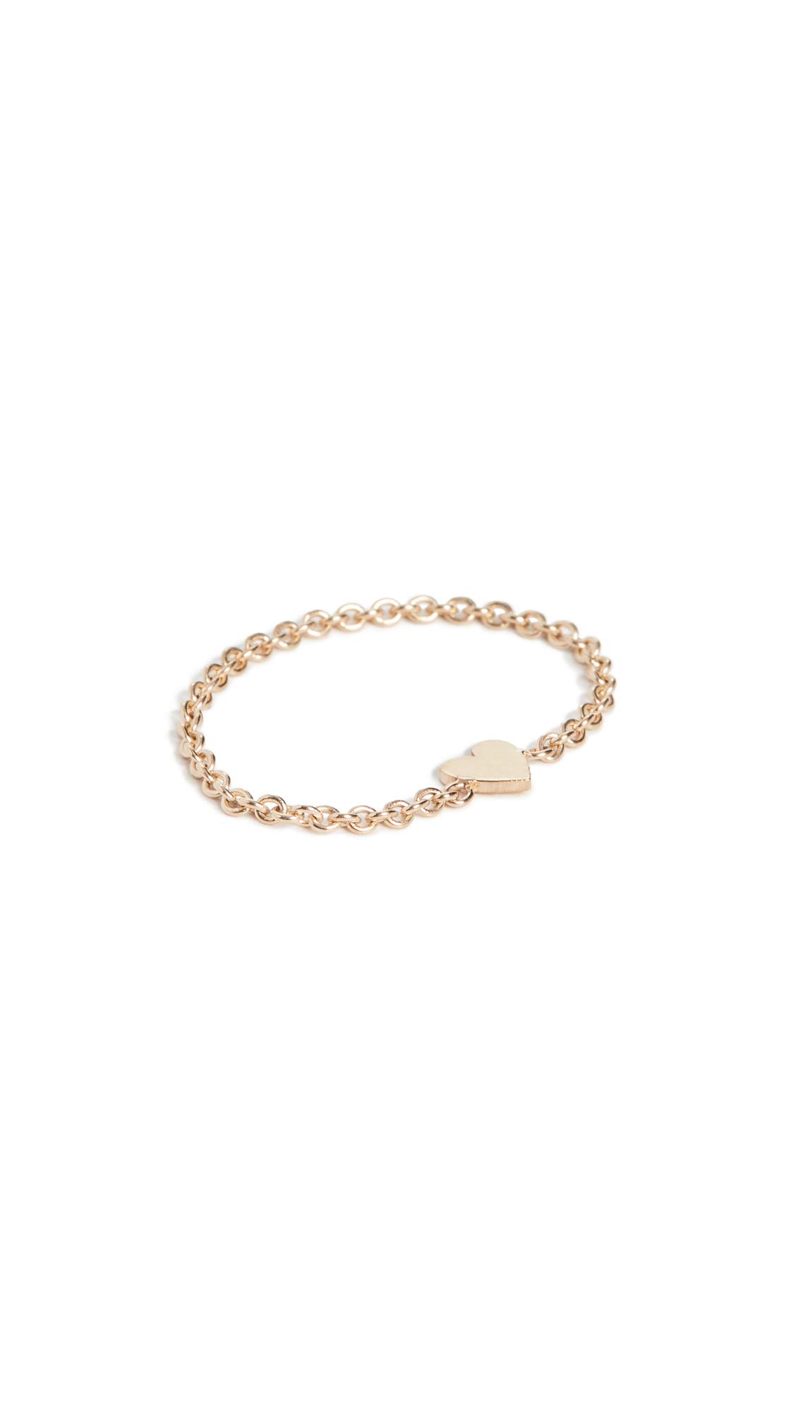 Zoe Chicco Women's 14k Gold Itty Bitty Heart Chain Ring, Yellow, 7