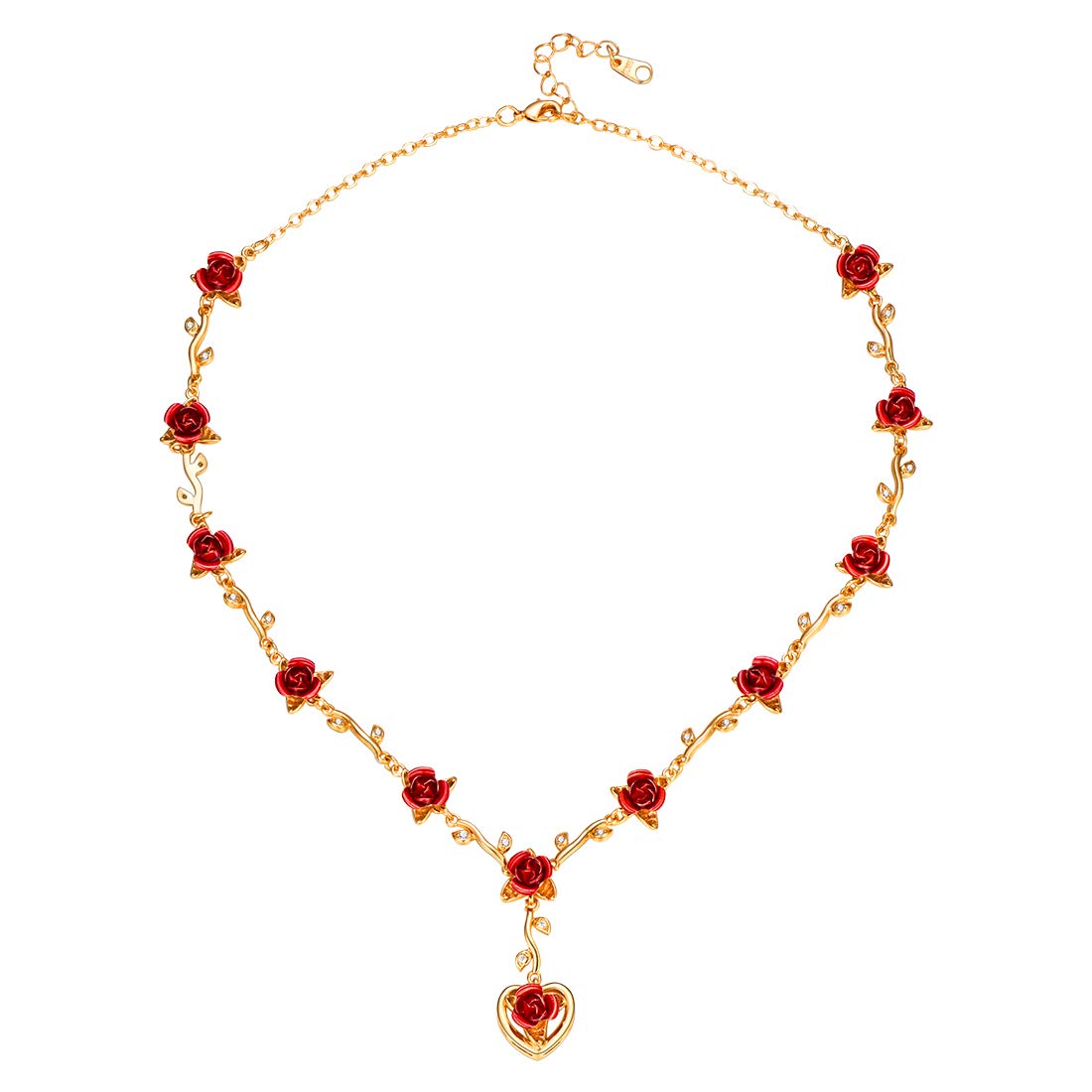 U7 Beautiful Rose Necklace 18K Gold Plated Dozen Flower Link Chain Necklace Choker Collar, Y Necklace for Women, Lover Gift