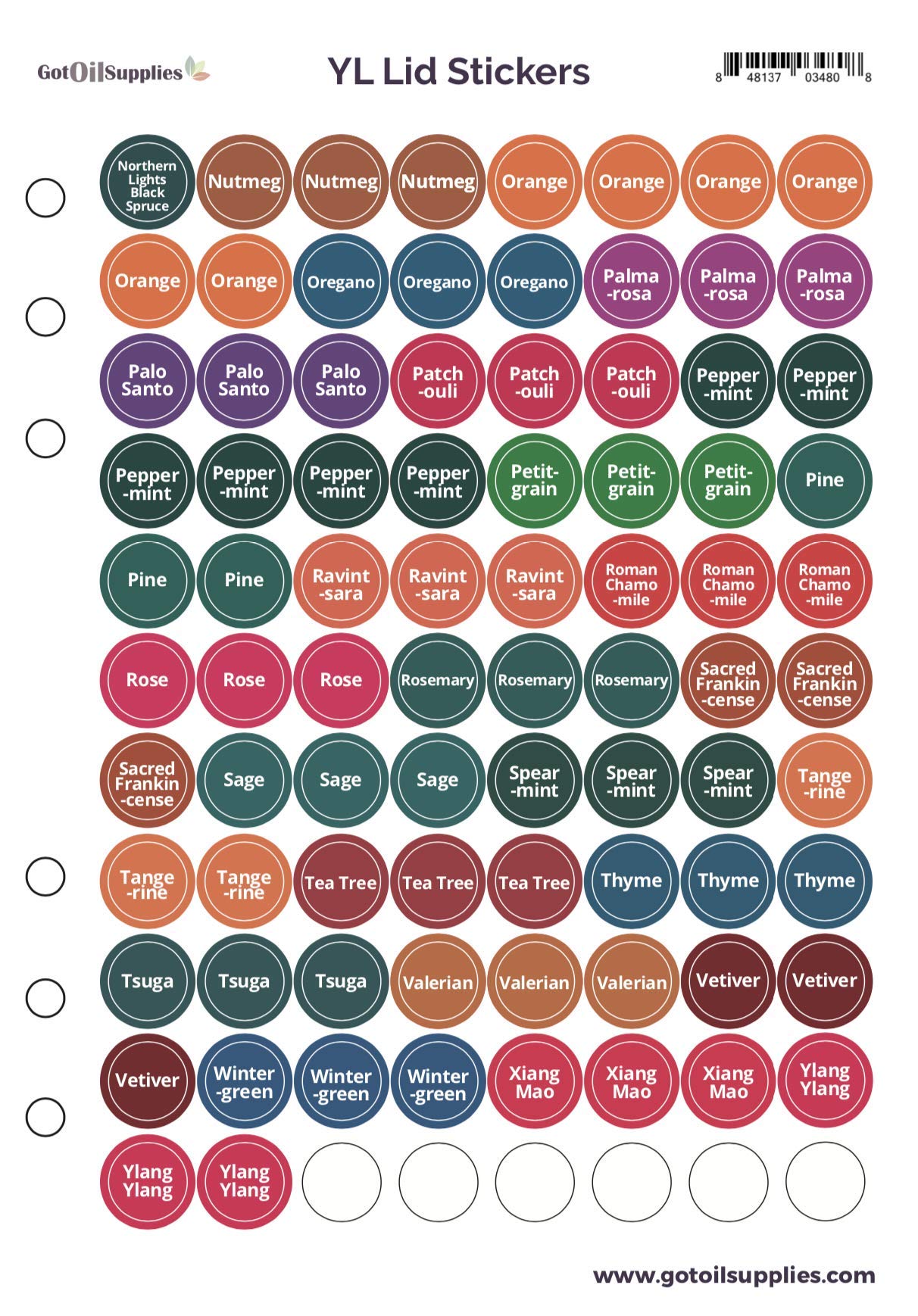 Young Living Essential Oil Labels Bottle Cap Stickers for YL EO Bottles 7 Sheets 616 Lid Stickers for Aromatherapy Containers YoungLiving Lid Stickers by Got Oil Supplies
