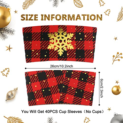 Whaline 30Pcs Christmas Coffee Tea Cup Sleeves Bronzing Red Black White Plaid Jacket Sleeves for 12 and 16oz Disposable paper Cup for Hot Chocolate Cocoa Cold Beverage, 6 Design (No Cups Included)