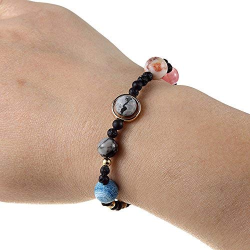 YEYULIN Galaxy Solar System Bracelet Universe Nine Planets Natural Stone Stars Earth Moon Bracelets