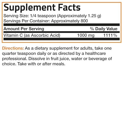 Vitamin C Powder Pure Ascorbic Acid Soluble Fine Non GMO Crystals β Promotes Healthy Immune System and Cell Protection β Powerful Antioxidant - 1 Kilogram (2.2 Lbs)