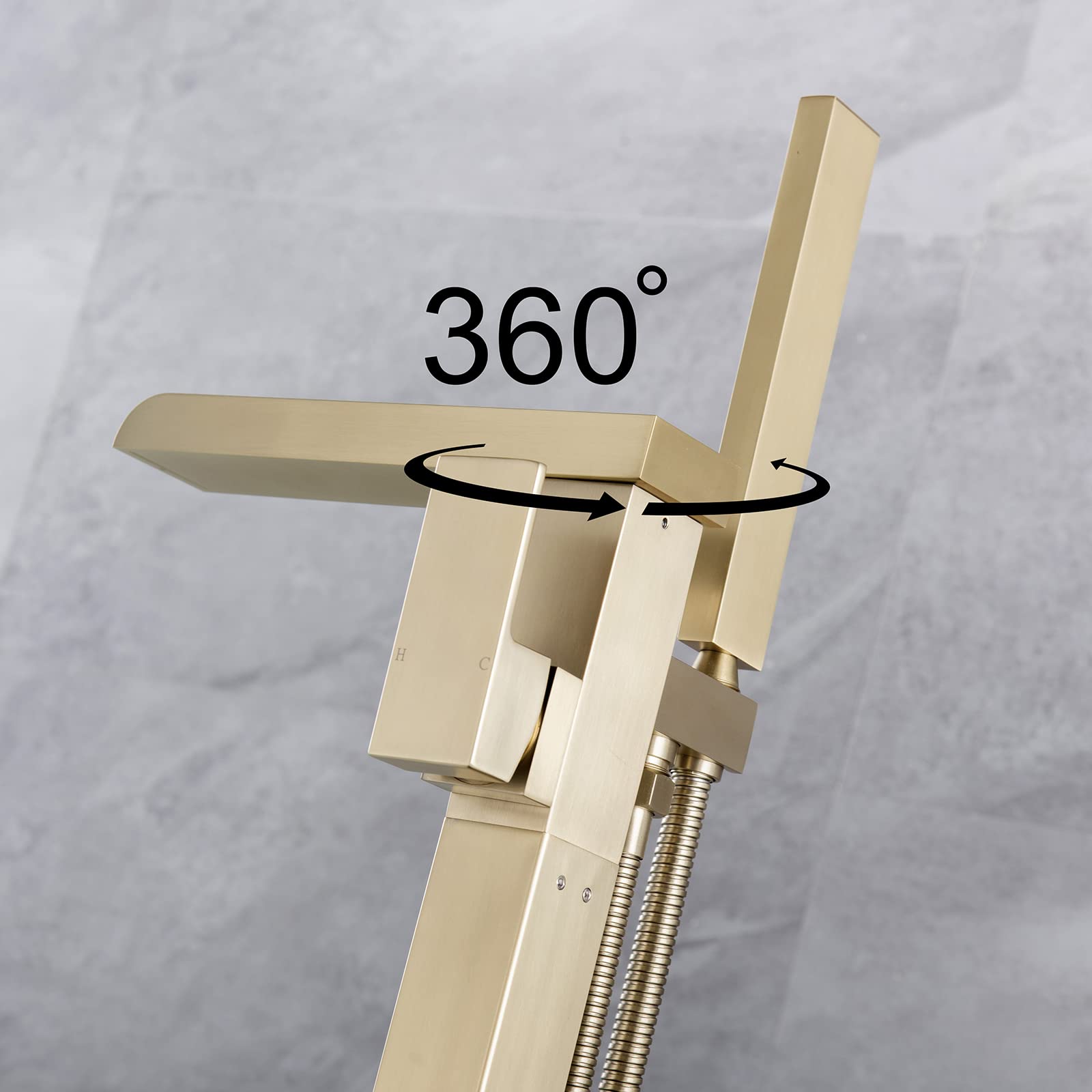 Waterfall Tub Filler Freestanding Bathtub Faucet Brushed gold Floor Mount Brass Single Handle tub Faucets with Hand Shower