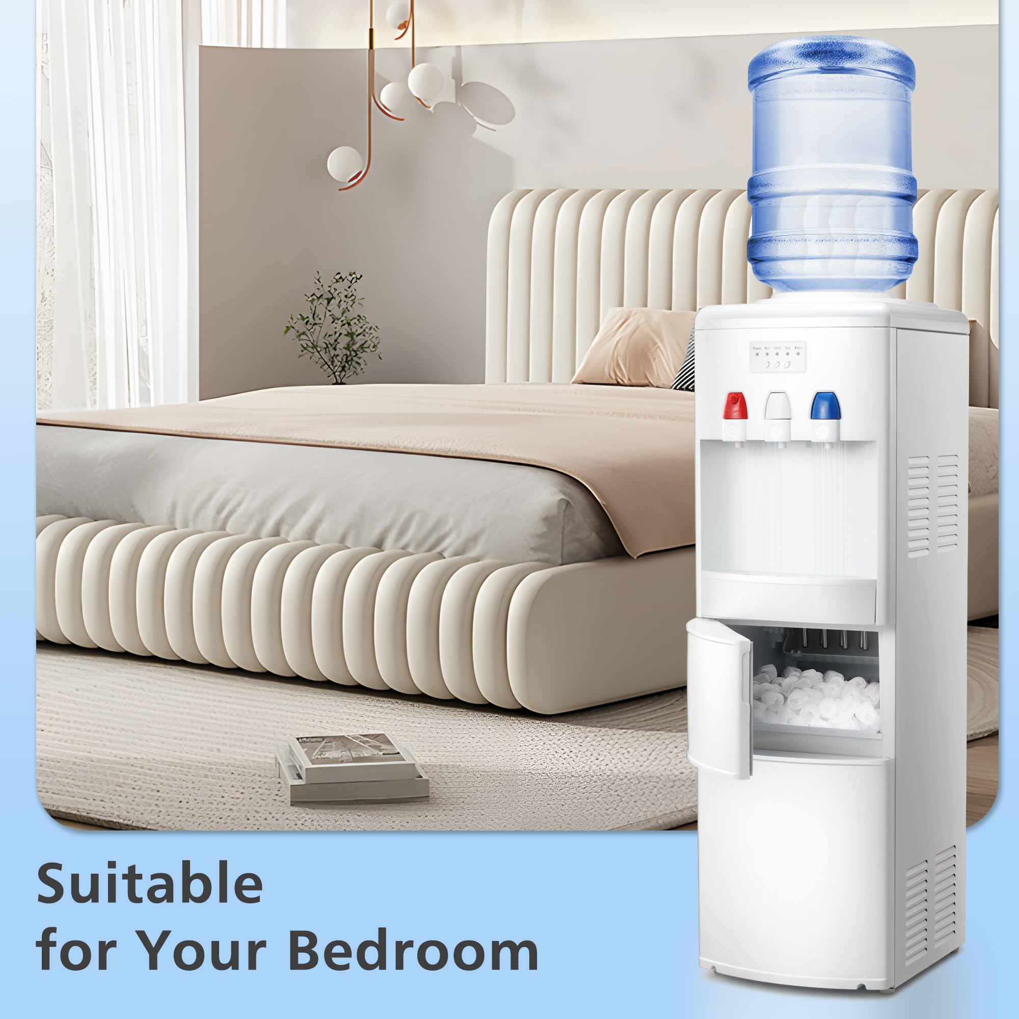 ZAFRO 2-in-1 Bottom Loading Water Cooler Dispenser Hot and Cold 3 to 5 Gallon Bottle Water Dispenser 27LBS/24H Ice Maker Machine with Child Safety Lock(White)