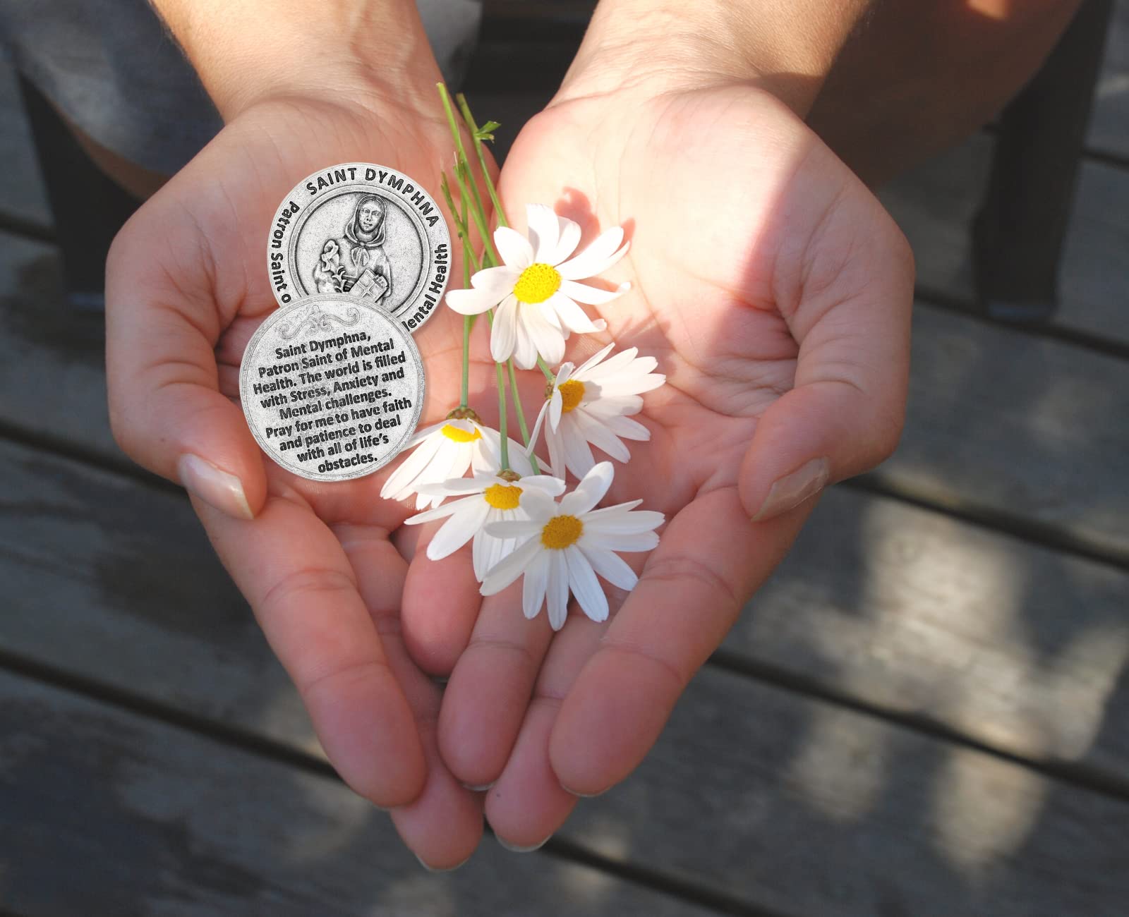 St St. Saint Dymphna Pocket Token Coin 1.2 with Prayer Catholic Patron Stress Anxiety Mental Health by Gifts Catholic, Inc.