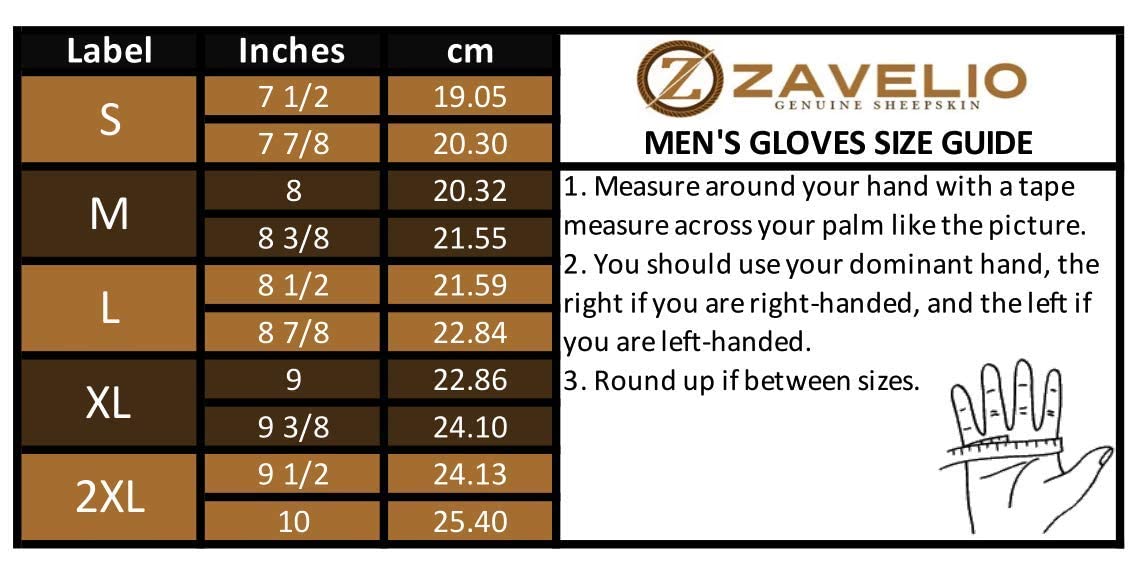 Zavelio Men's Premium Shearling Sheepskin Fur Lined Leather Gloves Black Xlarge