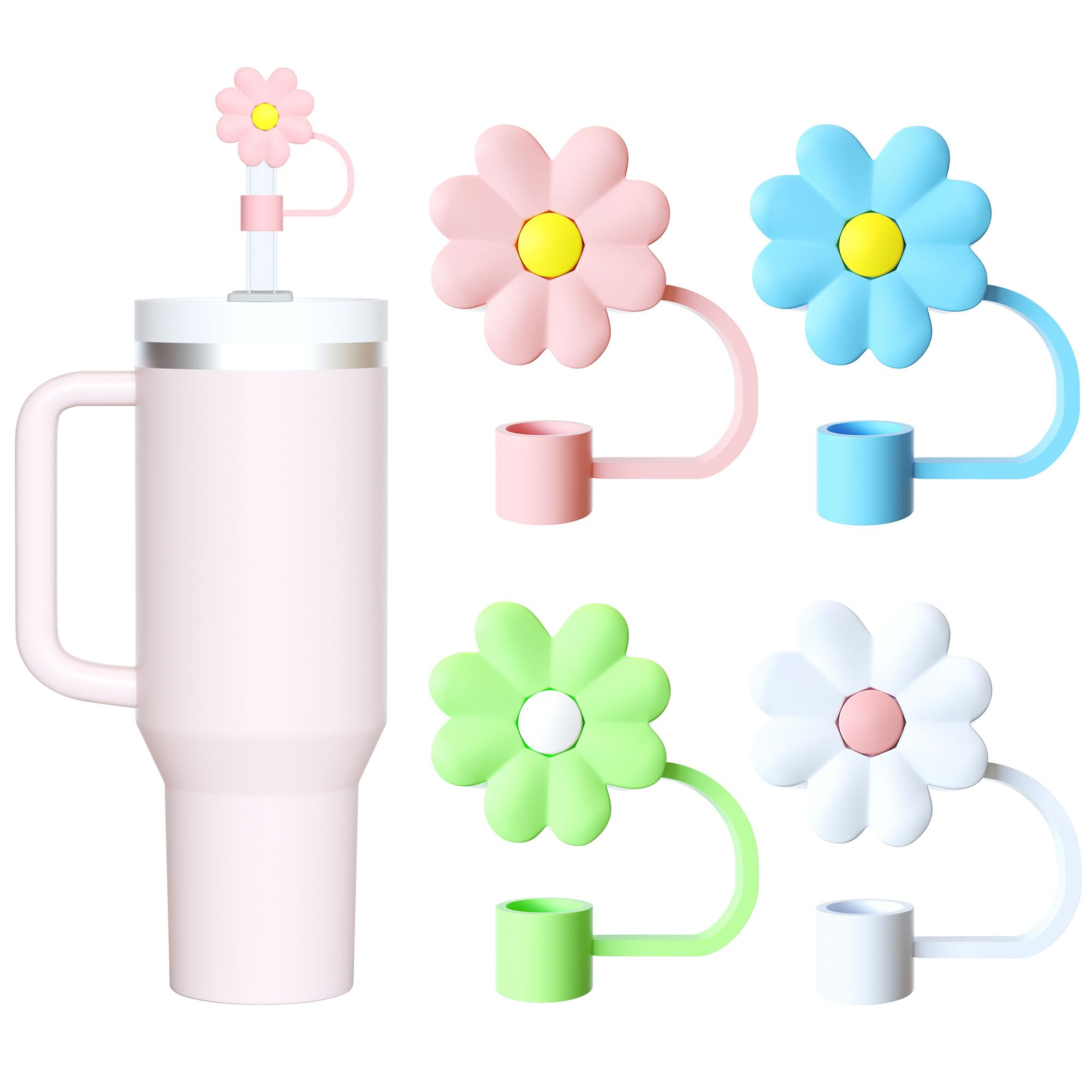 Straw Cover for Stanley Cup - Straw Topper Silicone Straw Cover Cap for Tumblers 4 Pcs Compatible with 10mm Straw