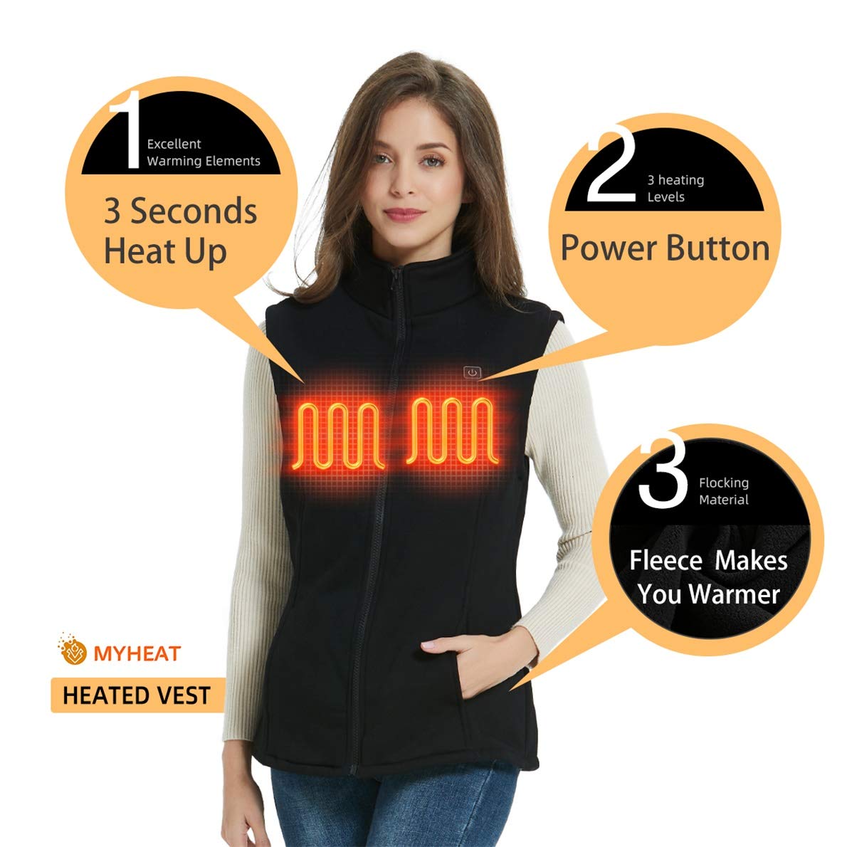 Women Heated Vest Fleece Youth Petite 7.4V Electric Warm Vest With Battery Pack Black 0-2